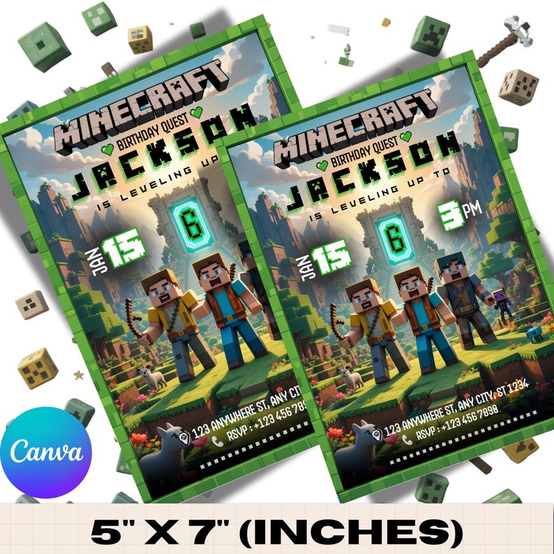 Editable Minecraft Birthday Invitation | Level up Minecraft Party ...