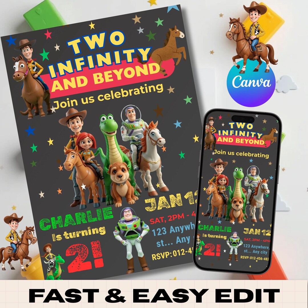 Editable Two Infinity and Beyond Birthday Invitation | Buzz Lightyear ...