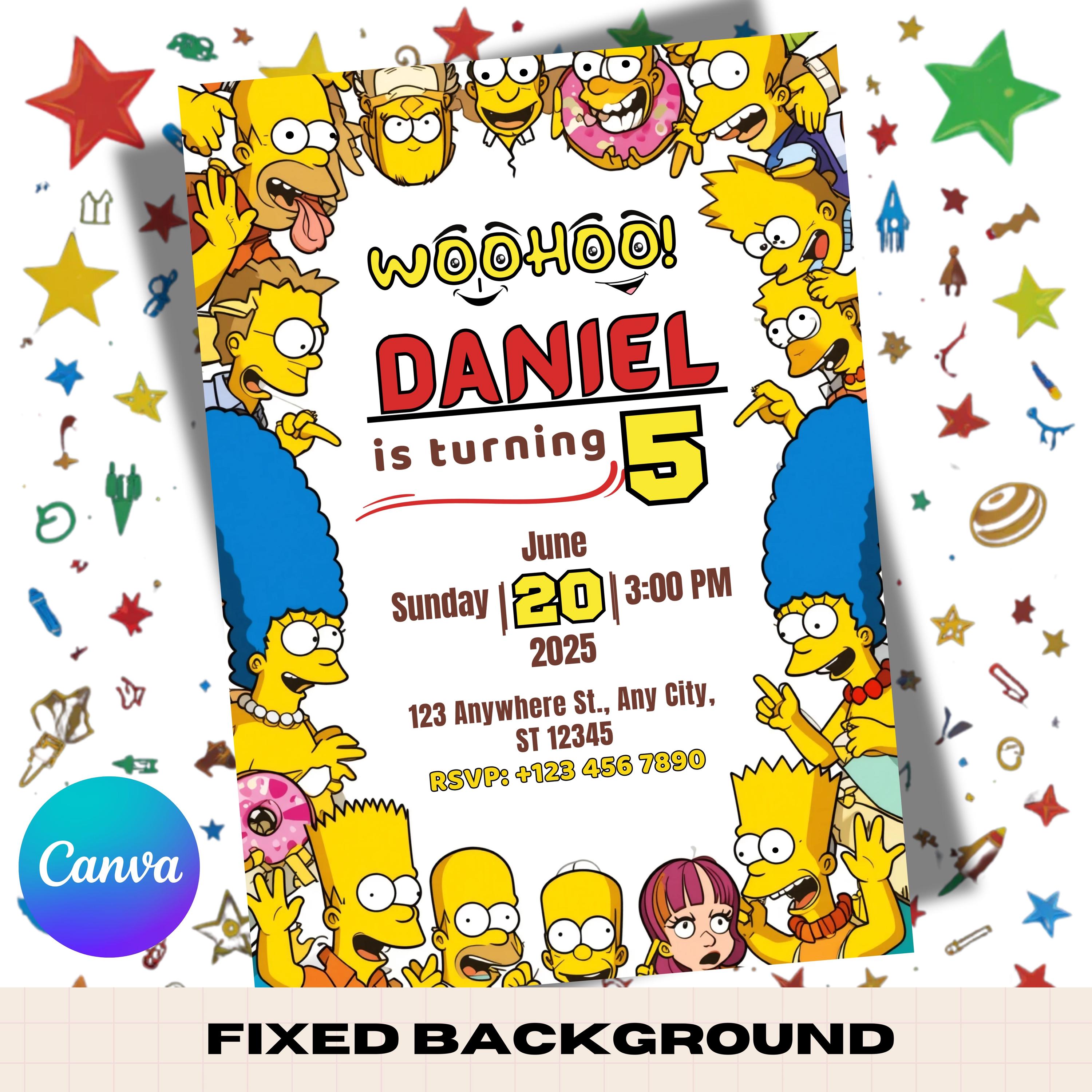 Editable Simpsons Birthday Invitations | Simpsons Party Invitation ...