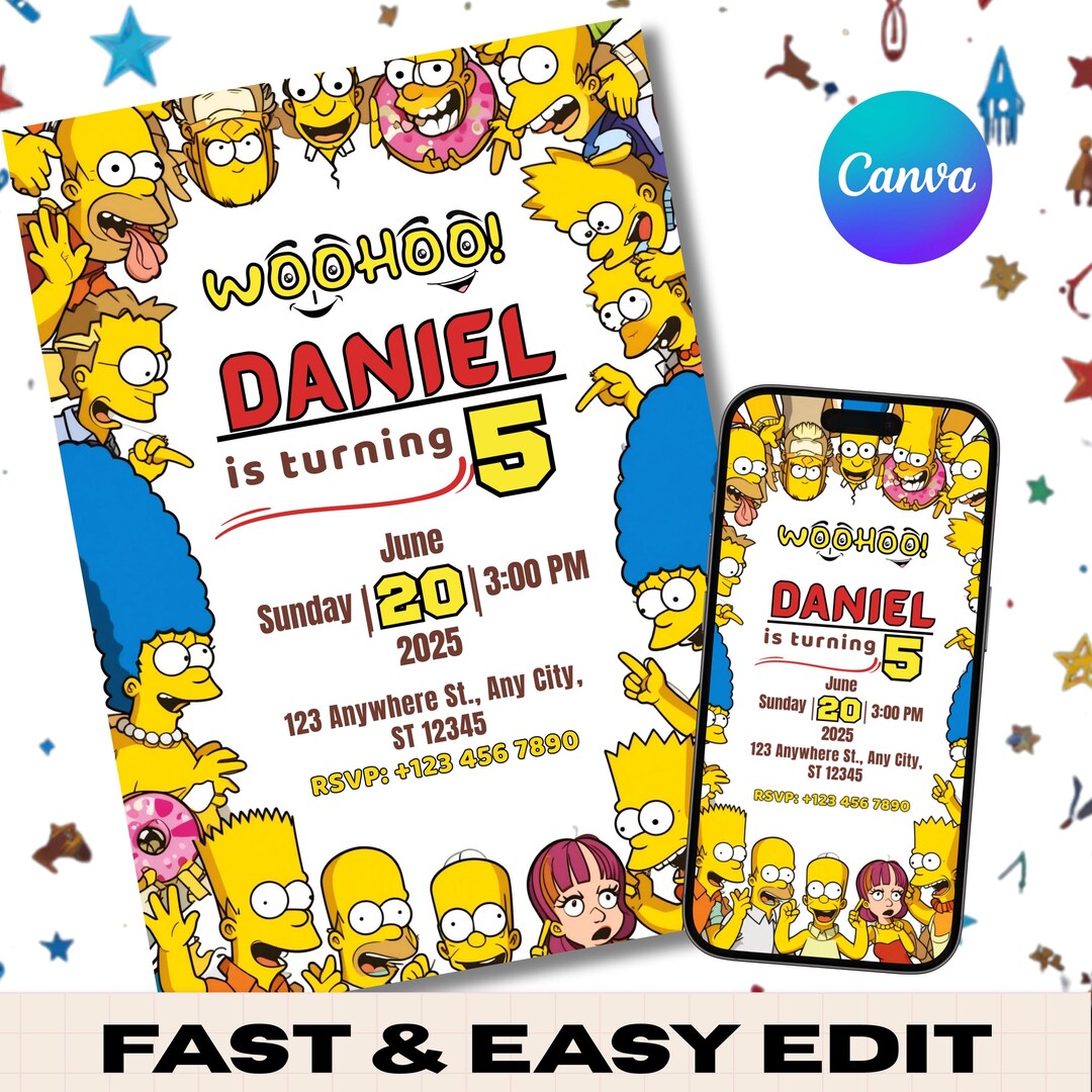 Editable Simpsons Birthday Invitations | Simpsons Party Invitation ...