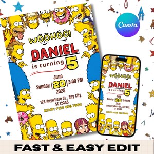 Editable Simpsons Birthday Invitations | Simpsons Party Invitation ...