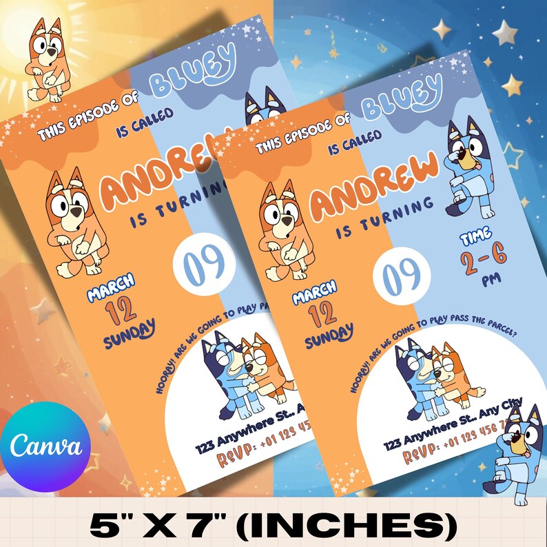 Editable Bluey Birthday Invitation | Bluey Party Invite for Boys and ...