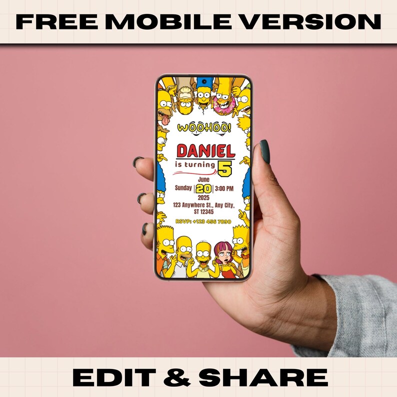 Editable Simpsons Birthday Invitations | Simpsons Party Invitation ...