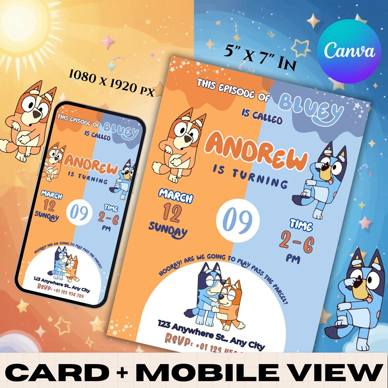 Editable Bluey Birthday Invitation | Bluey Party Invite for Boys and ...