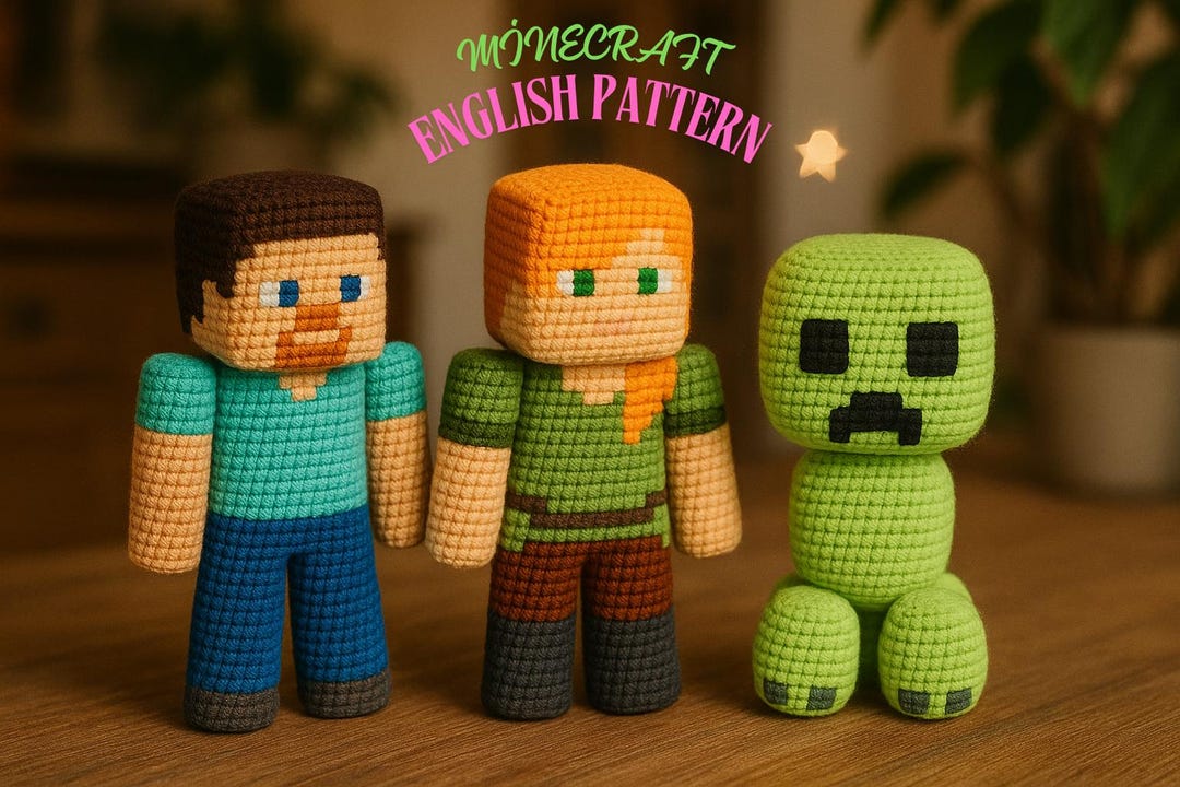 Minecraft Amigurumi Crochet Pattern, 3 Piece, Handmade Toy Set for ...