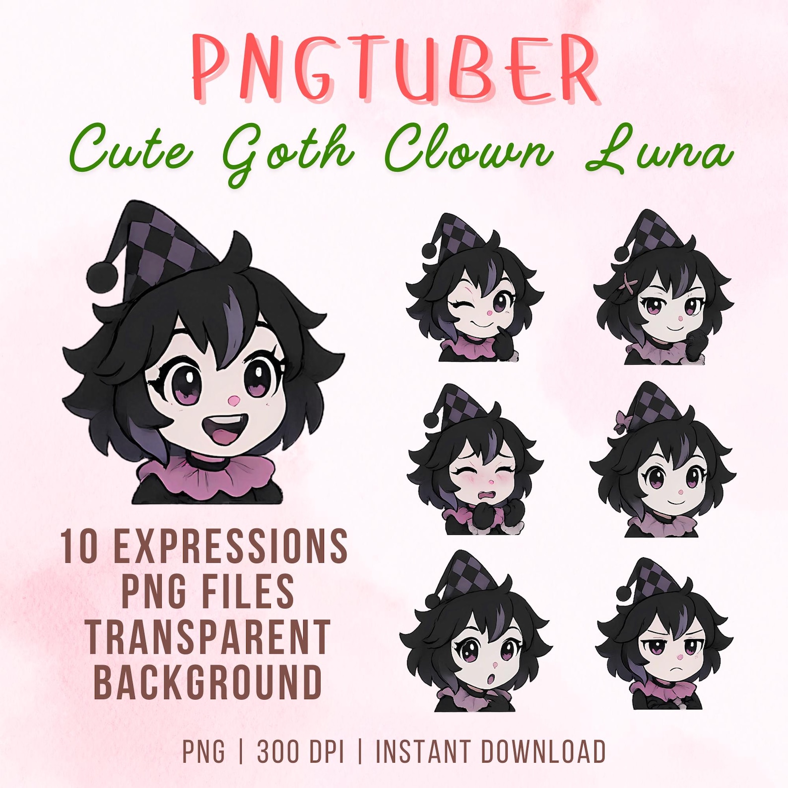 Cute Goth Clown Pngtuber Avatar | 10 Expressions (digital Download) - Etsy