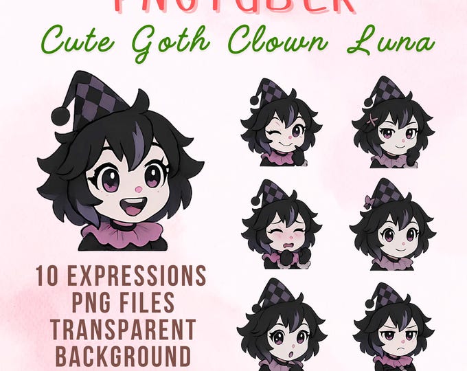 Cute Goth Clown Pngtuber PNG | Vtube Avatar Pack With 10 Expressions ...