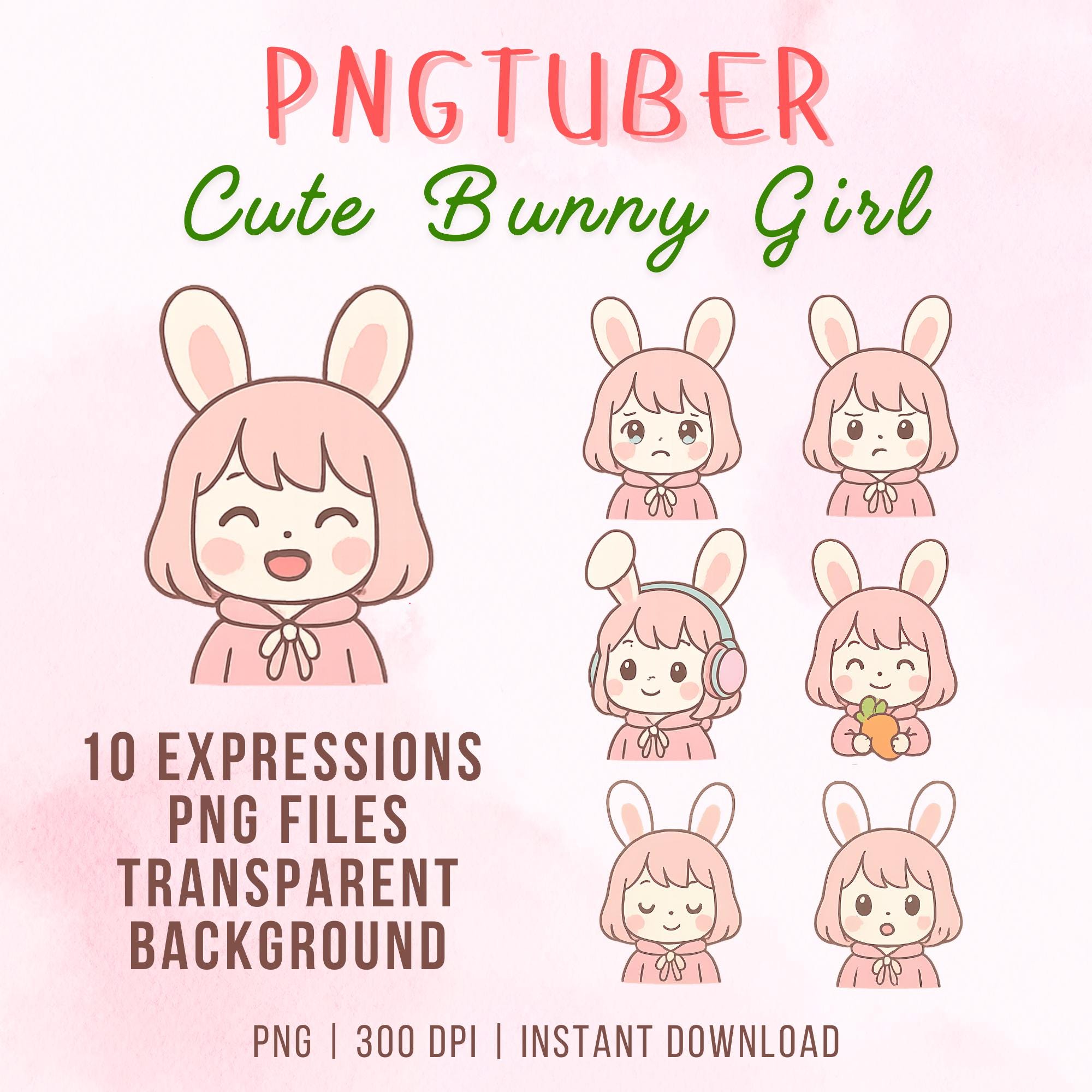 Adorable Pngtuber Bunny Girl for Streaming | Expressive Kawaii Vtuber ...