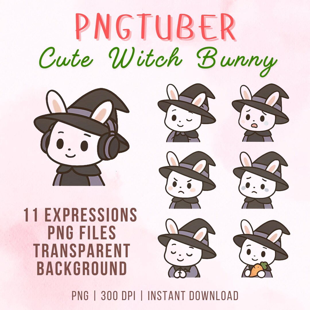 Adorable Pngtuber Witch Bunny for Streaming | Expressive Kawaii Vtuber ...