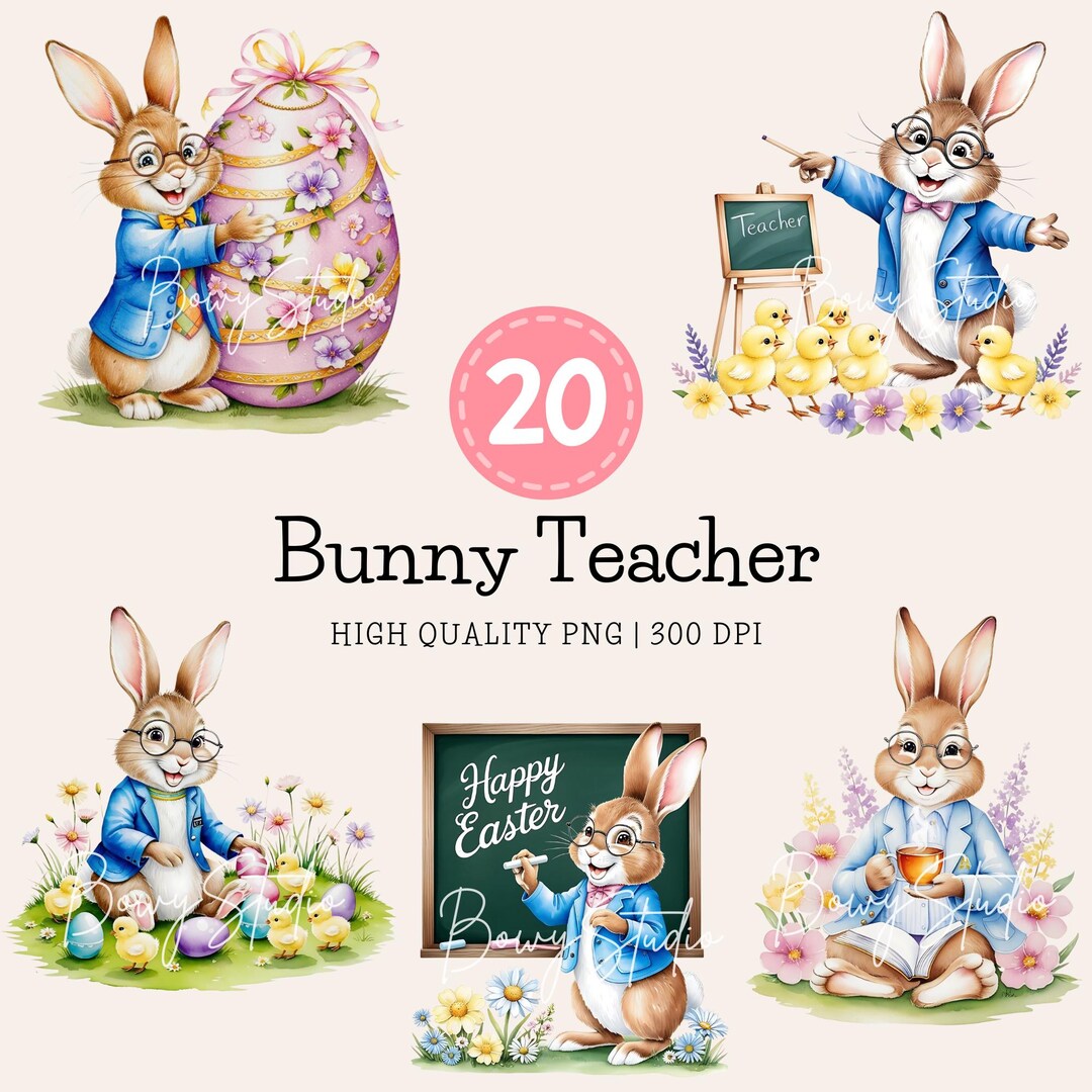 Easter Bunny Teacher Clipart Bundle | Cute Spring Rabbit PNG | Easter ...