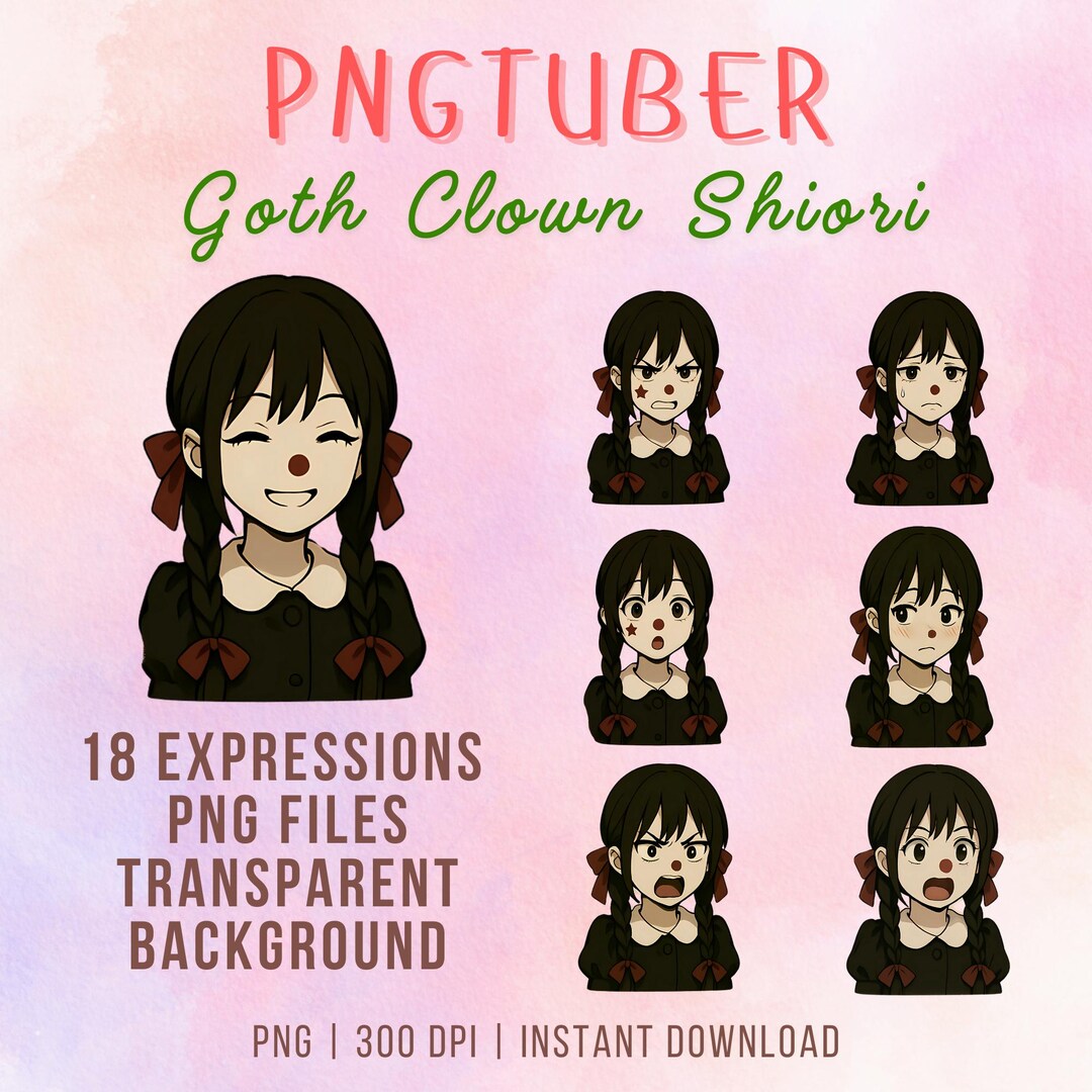 Adorable Goth Clown Shiori Pngtuber | Vtuber Avatar Assets PNG | Cute ...