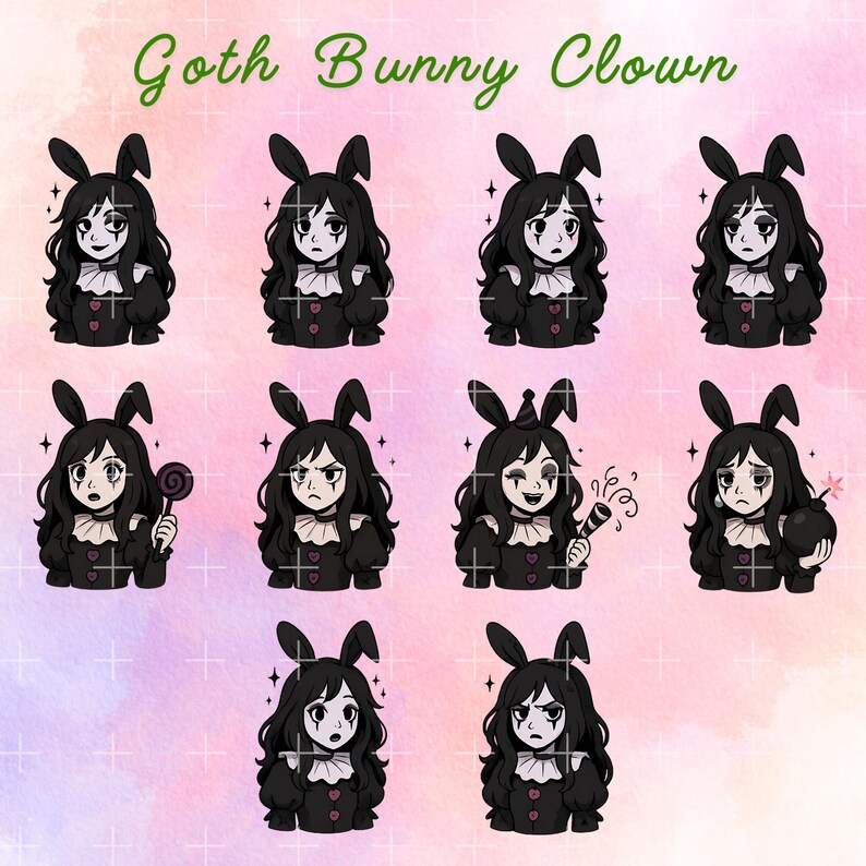 Adorable Goth Bunny Clown Pngtuber Pack | Vtuber Avatar Assets PNG ...