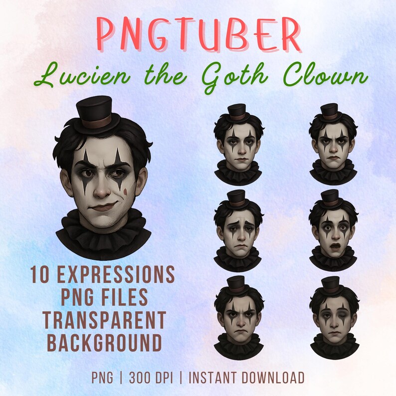 Goth Clown Lucien Pngtuber | Vtuber Handsome Male Avatar PNG Assets ...