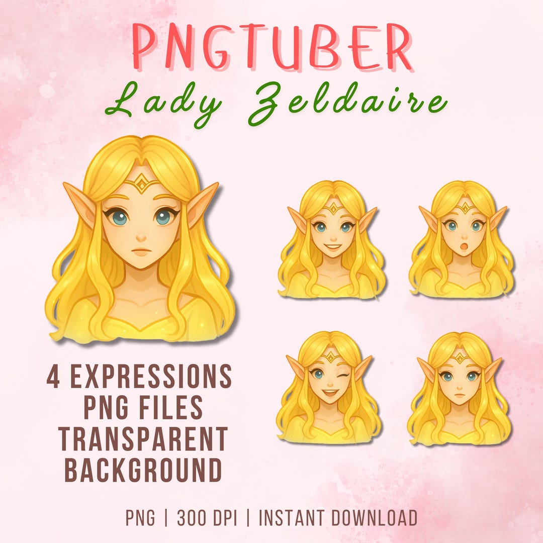 Elf Pngtuber Avatar: Lady Zeldaire, 4 Expressions (digital Download) - Etsy
