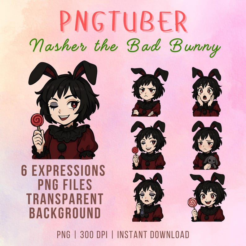 Adorable Bad Bunny Pngtuber Pack | Cute Goth Bunny Clown Avatar ...