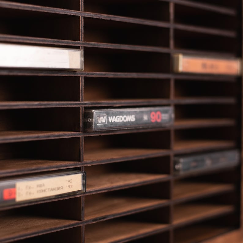 Cassette Tape Rack Wall Mount, Wooden Cassette Tape Holder, Cassette ...