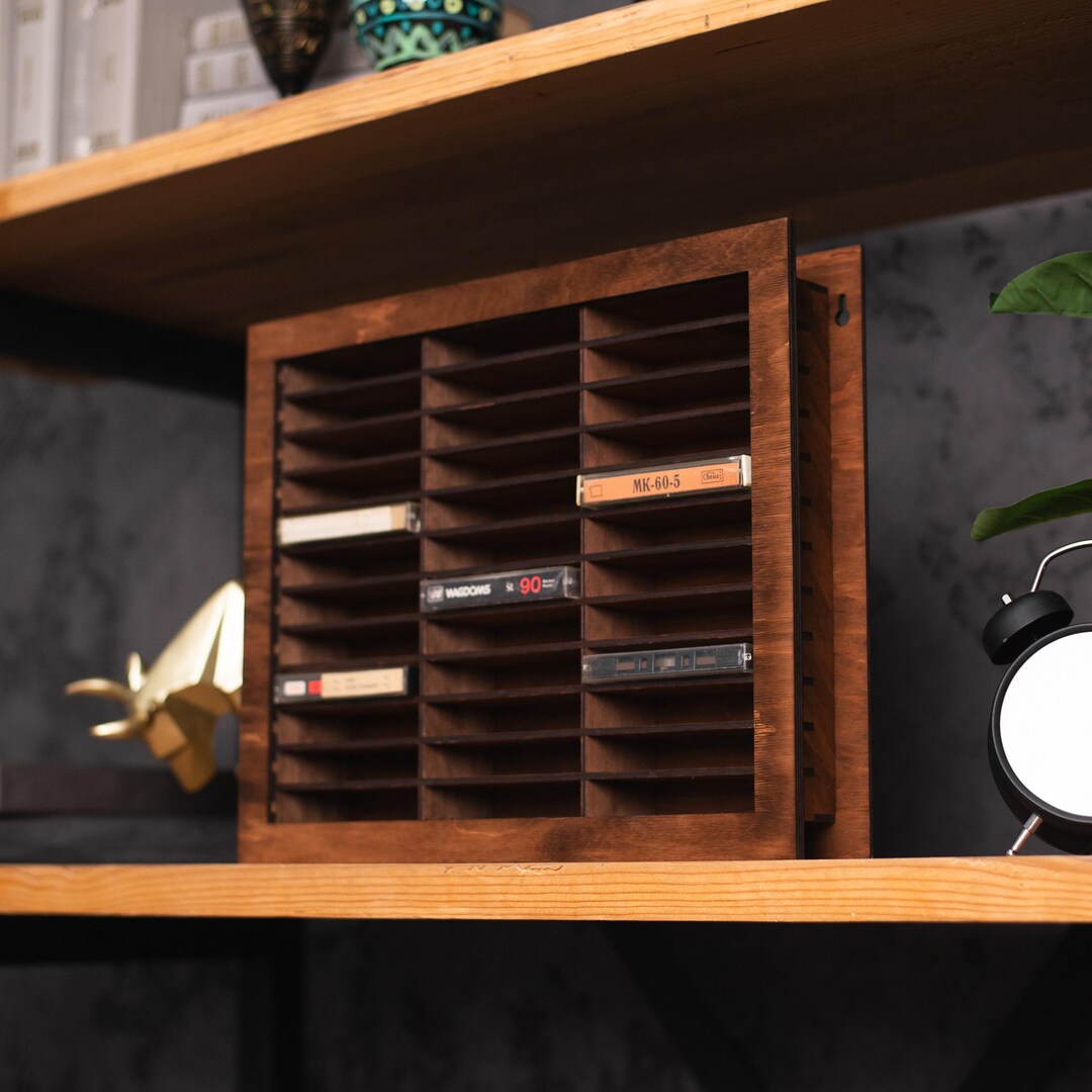 Cassette Tape Rack Wall Mount, Wooden Cassette Tape Holder, Cassette ...