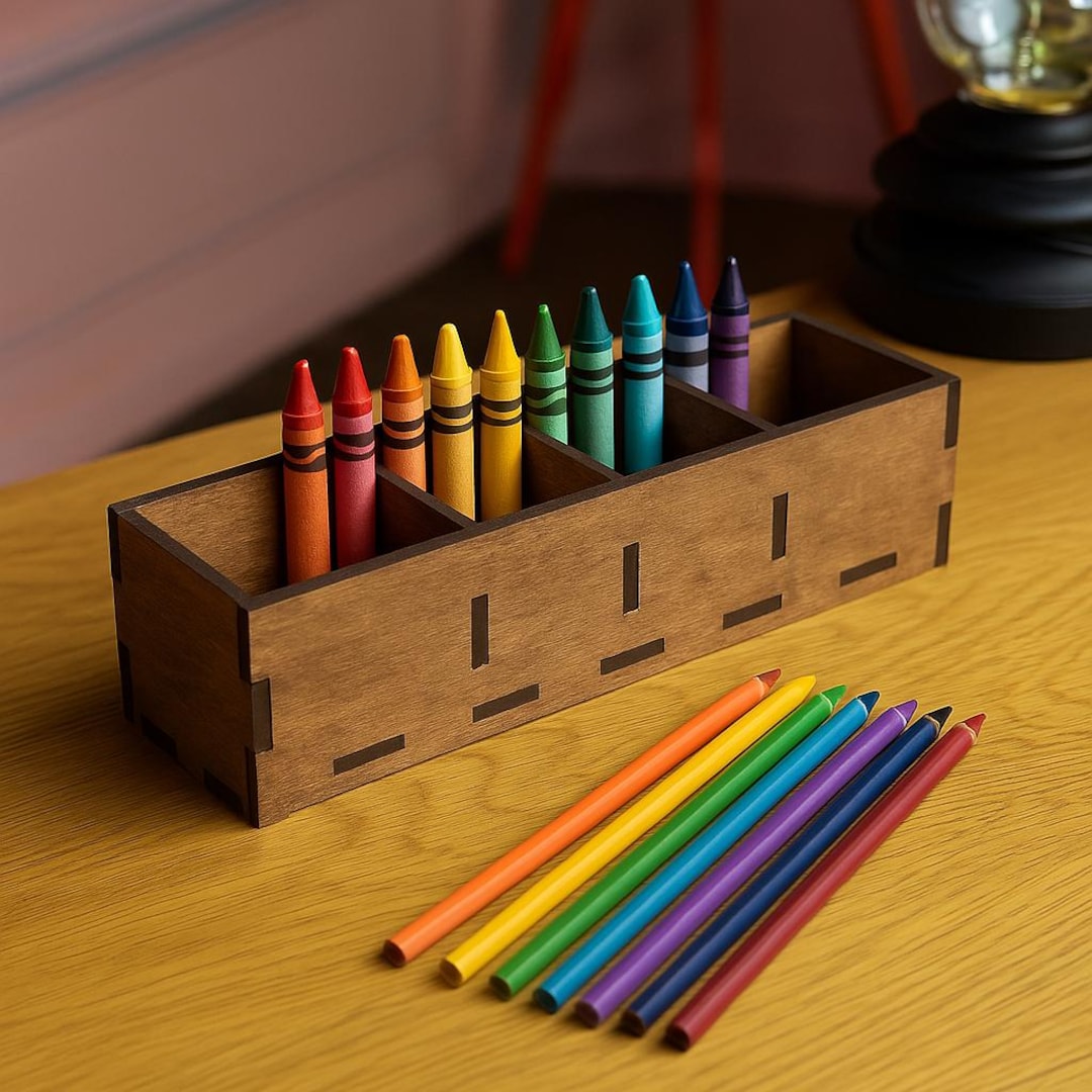 Wooden Crayon Holder, Crayon Box for Desk, Wooden Pencil Holder, Color ...