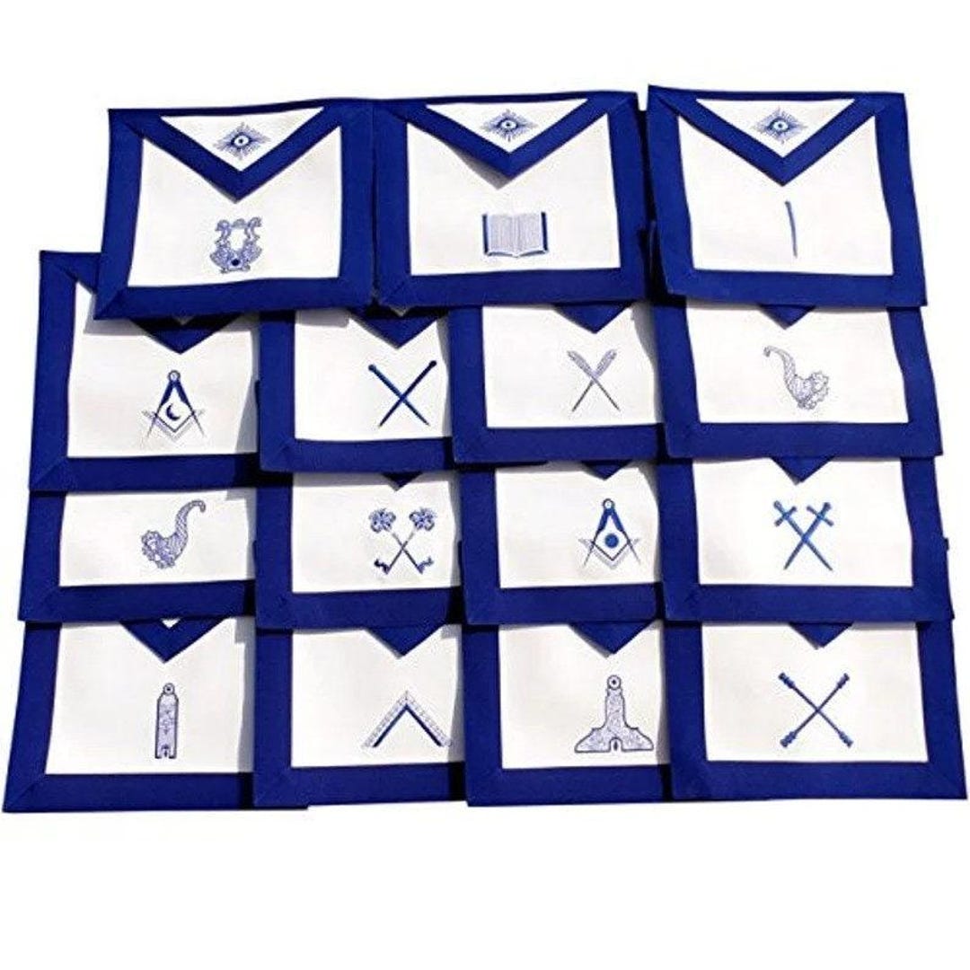 Masonic Blue Lodge Officer Aprons – Set of 15 – Machine Embroidered ...