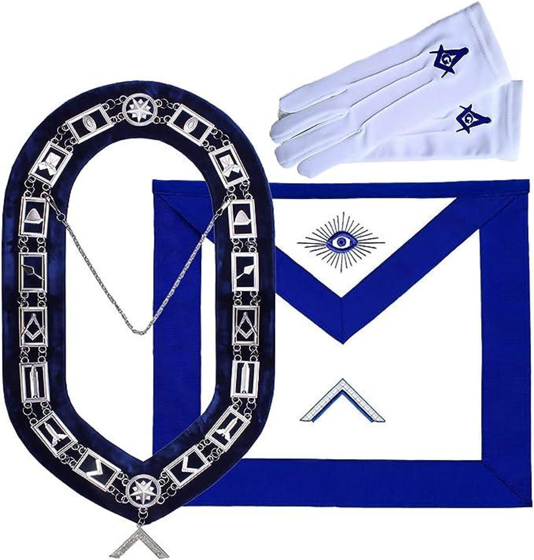 Masonic Regalia Blue Lodge Officers Aprons, Silver Chain Collar ...