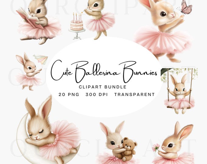Ballet Dance Bunny Watercolor Clipart, Ballerina Bunny Clipart, Baby ...