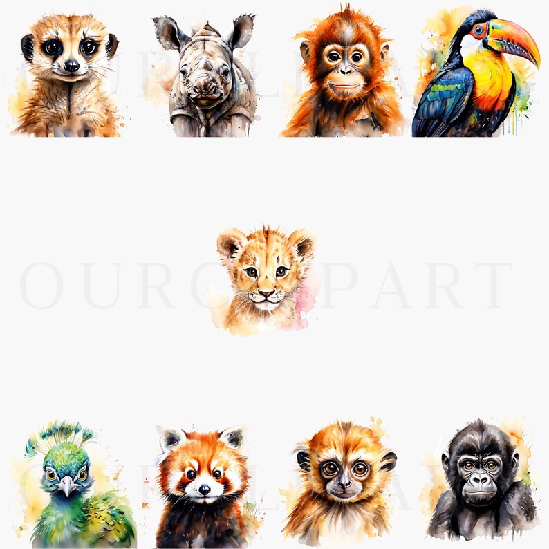 Watercolor Safari Animals PNG, Jungle Baby Animal Clipart, Safari ...