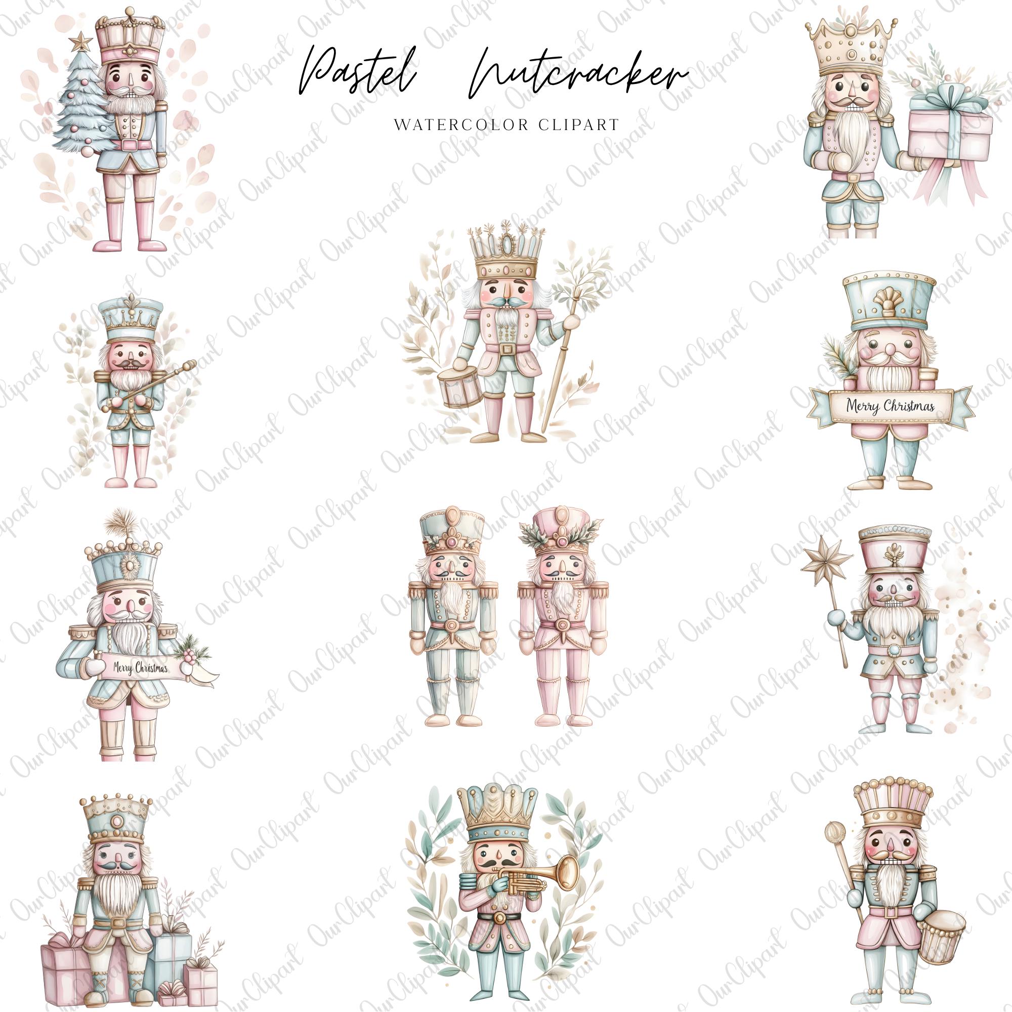 Pastel Nutcracker Clipart Bundle, Cute Pink Christmas PNG Set, Preppy ...