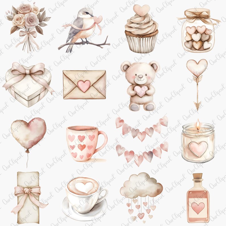 Neutral Valentine Clipart Bundle – Hearts, Gifts & Love PNG - Etsy