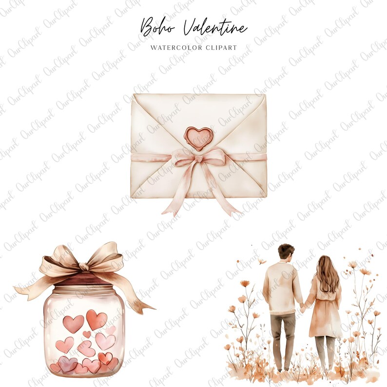 Boho Valentine's Day Clipart Bundle, Rustic Boho Love PNG, Lovely Heart ...