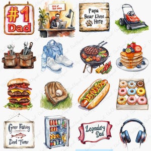Fathers Day Watercolor Clipart Bundle Father's Day PNG Dad Clipart ...