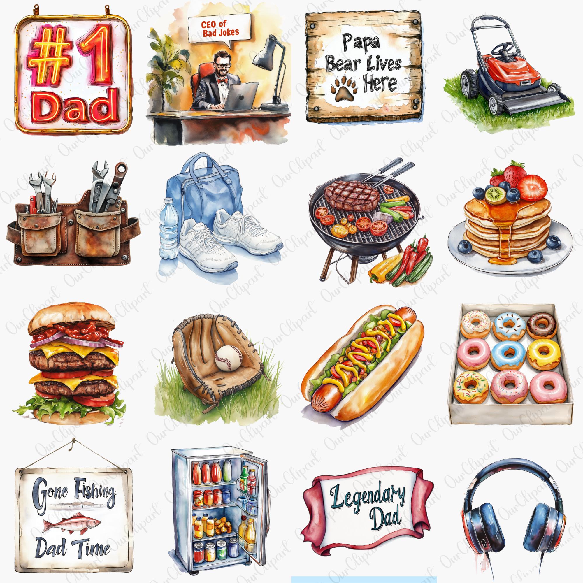 Fathers Day Watercolor Clipart Bundle Father's Day PNG Dad Clipart ...