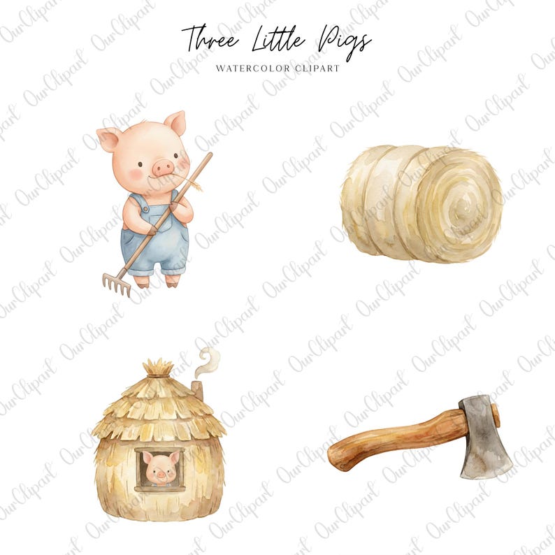 Three Little Pigs Clipart Bundle, Nursery Rhyme Storybook PNG ...