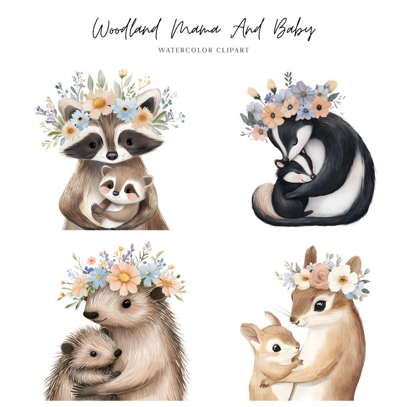 Woodland Clipart Bundle, Baby Animals Clip Art, Cute Watercolor Animal ...