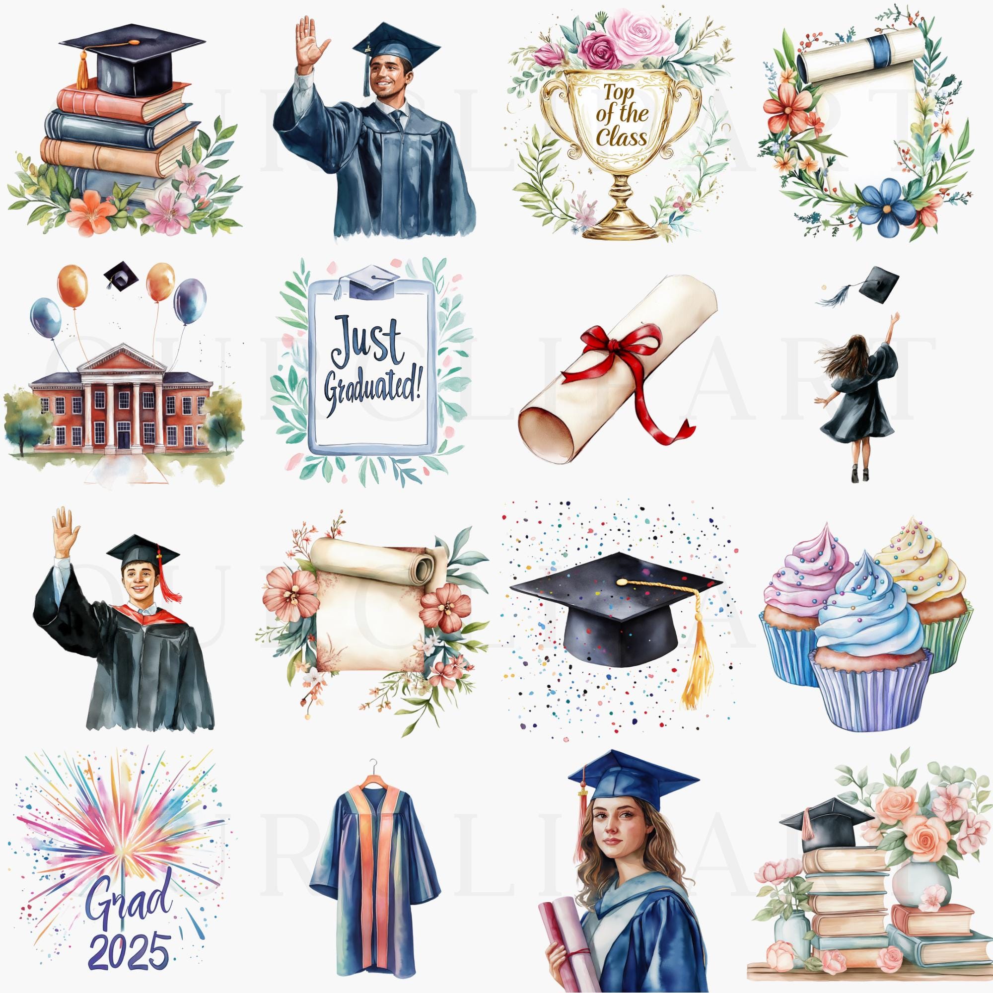 Watercolor Graduation Png, Graduation Cap, Graduation Clipart, Grad Png ...