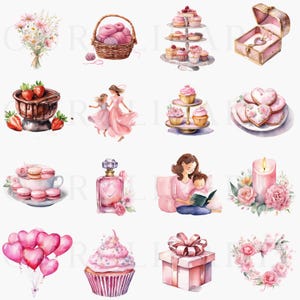 Pink Mother's Day Clipart, Watercolor Clipart Bundle, PNG, Floral ...