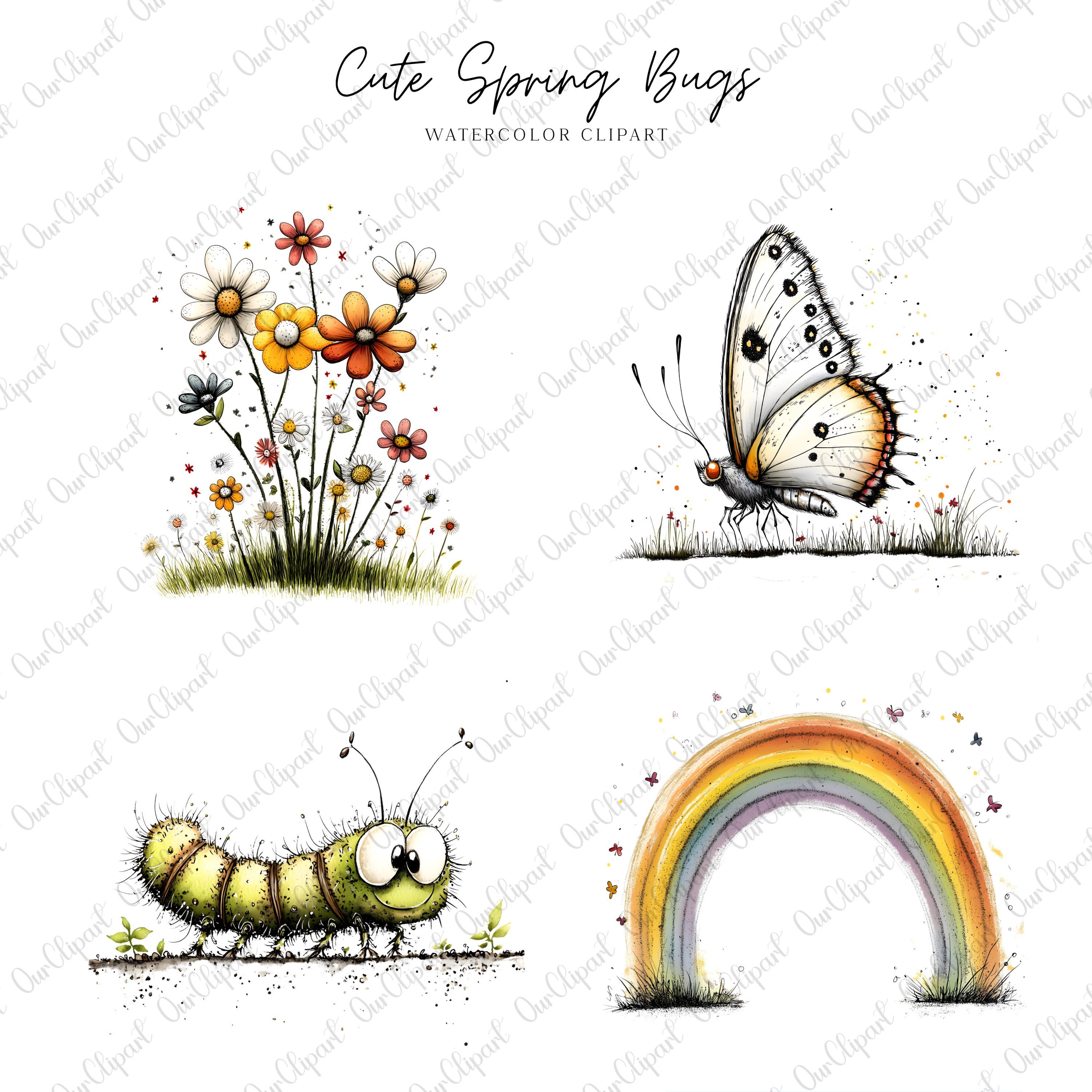 Spring Bugs Clipart Bundle, Whimsical Insects, Bee Butterfly Ladybug ...