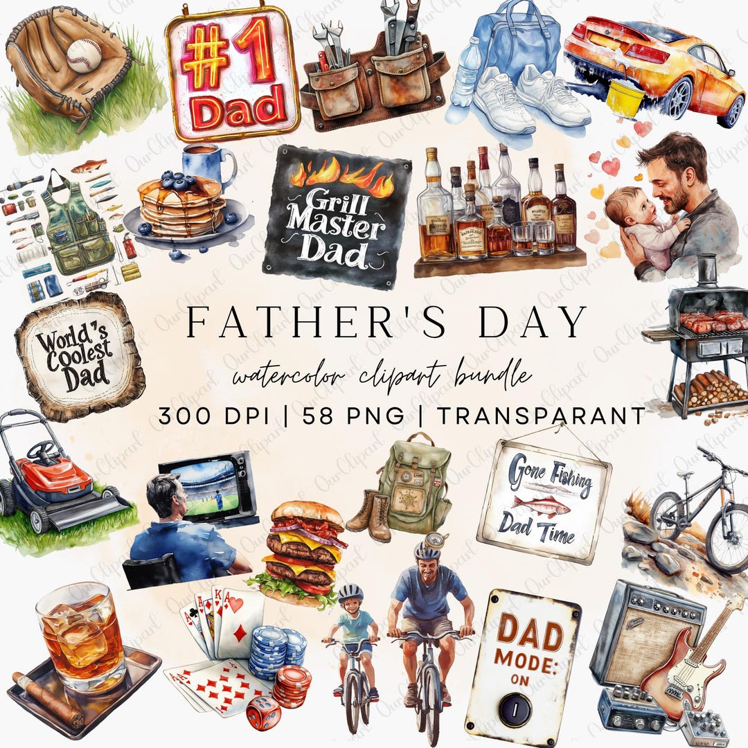 Fathers Day Watercolor Clipart Bundle Father's Day PNG Dad Clipart ...