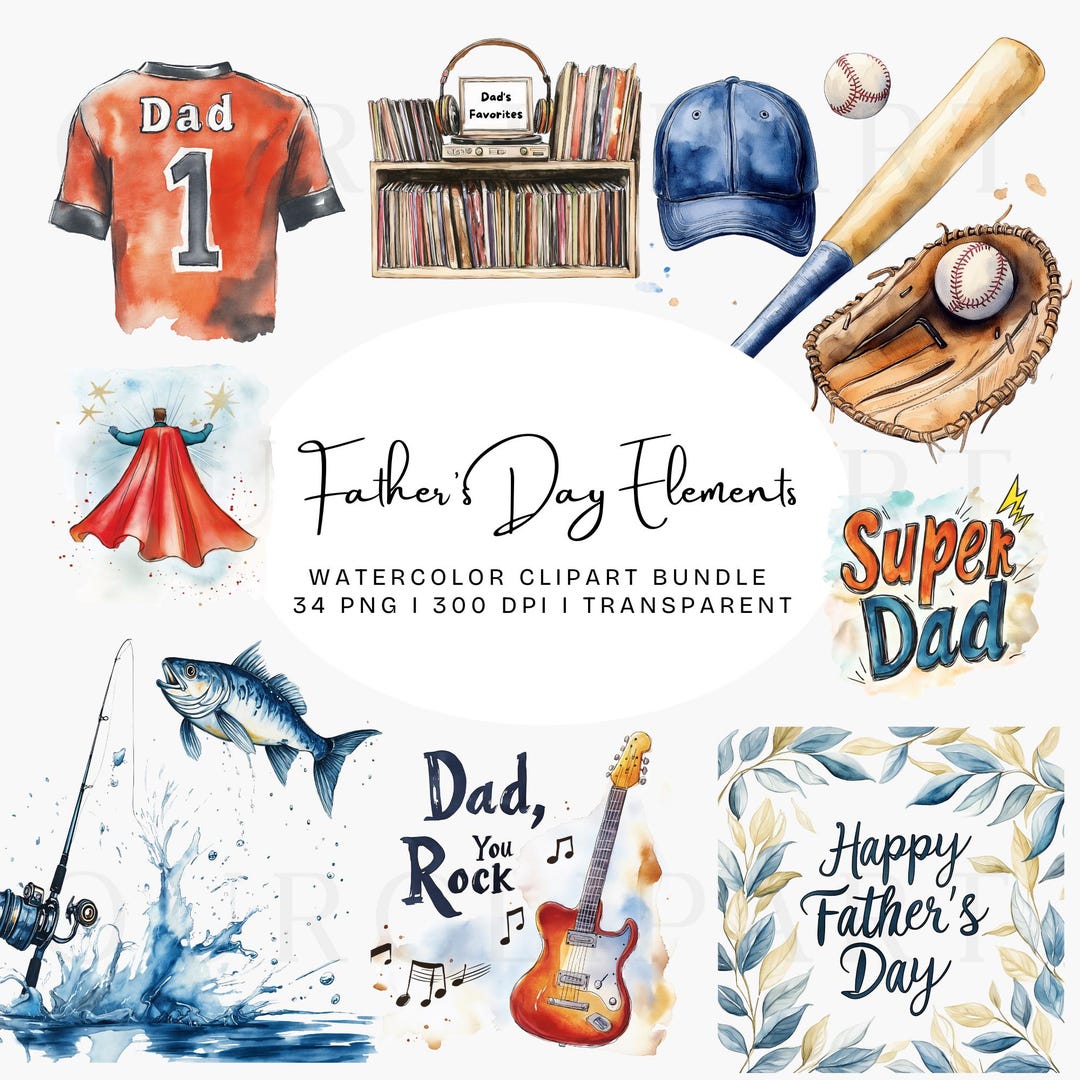 Father's Day Watercolor Clipart Bundle, Dad Hobby PNG (digital Download ...