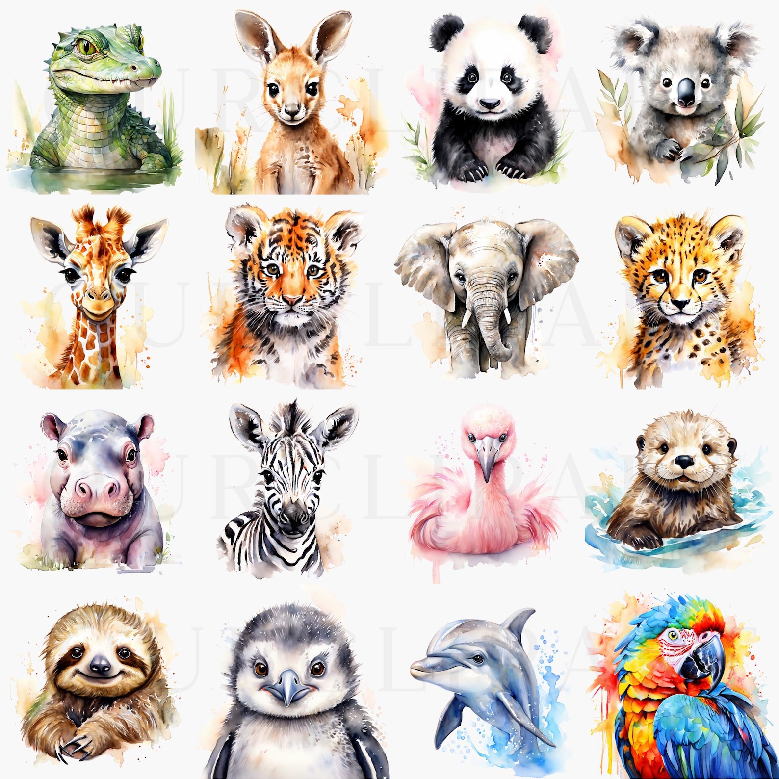 Watercolor Safari Animals PNG, Jungle Baby Animal Clipart, Safari ...