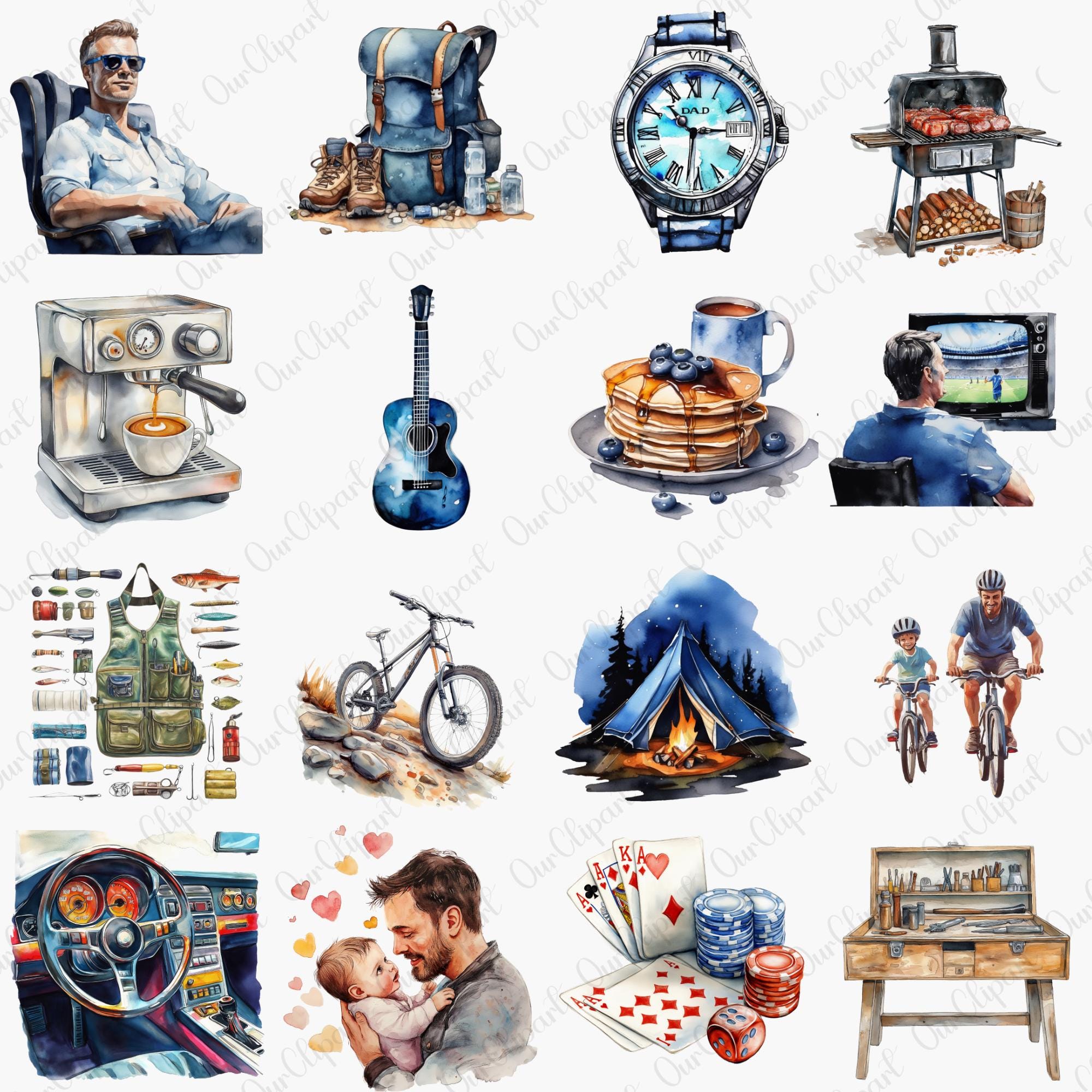 Fathers Day Watercolor Clipart Bundle Father's Day PNG Dad Clipart ...