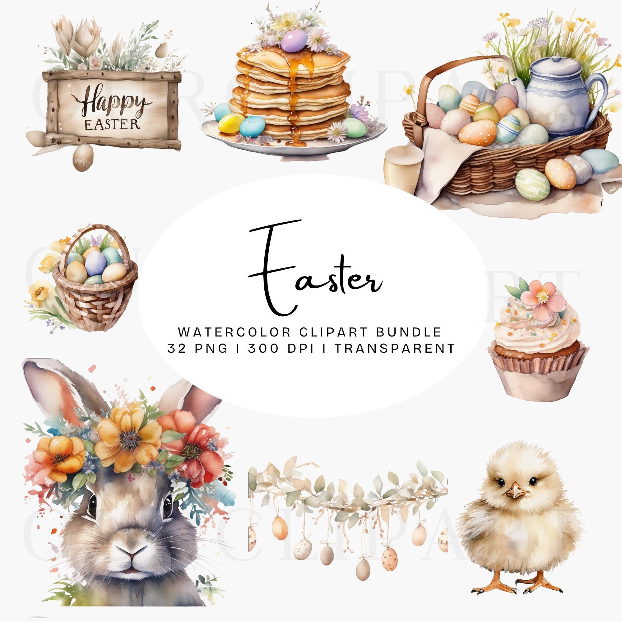 Neutral Easter Watercolor Clipart Bundle, Bunny Chick Lamb PNG, Pastel ...