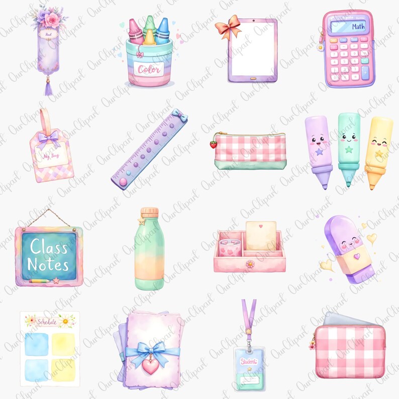 School Clipart Bundle, Schooling Clipart PNG, Back to School Pastel ...