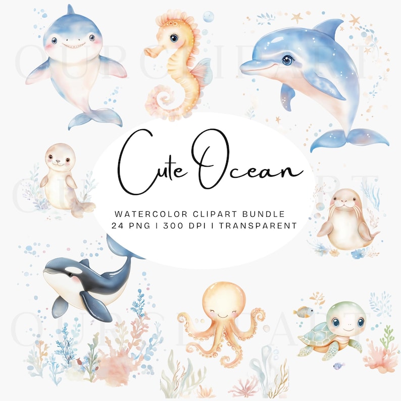 Ocean Animals Clipart - Undersea Clipart - Cute Clipart - Sea Animals ...