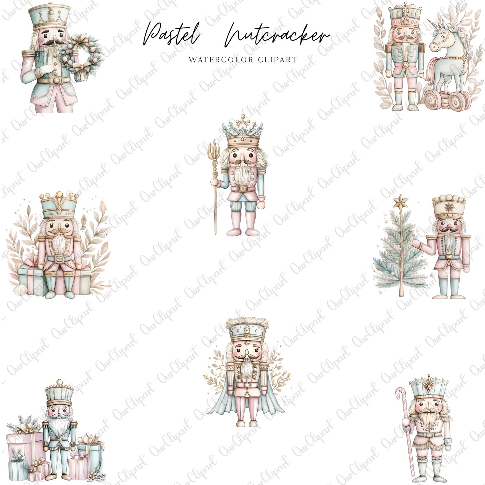 Pastel Nutcracker Clipart Bundle, Cute Pink Christmas PNG Set, Preppy ...