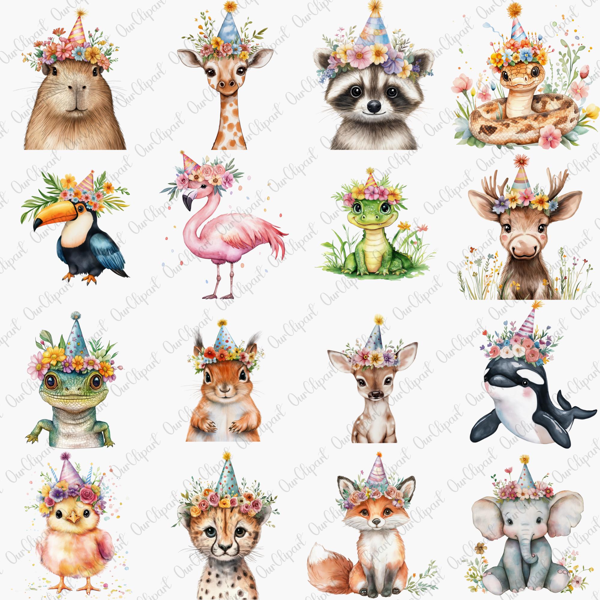 Cute Animal Birthday Party Clipart, Woodland Animals Birthday PNG ...