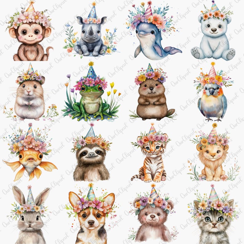 Cute Animal Birthday Party Clipart, Woodland Animals Birthday PNG ...