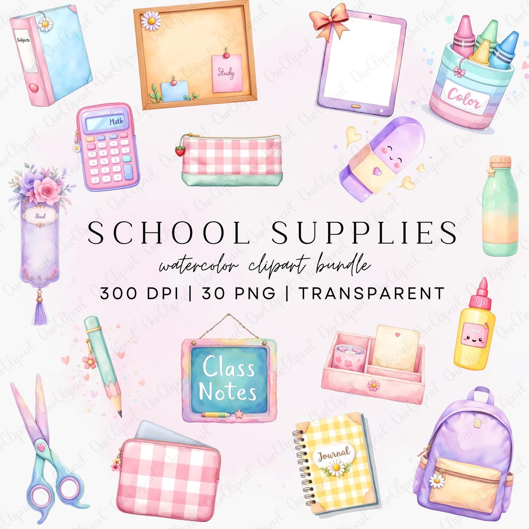 School Clipart Bundle, Schooling Clipart PNG, Back to School Pastel ...