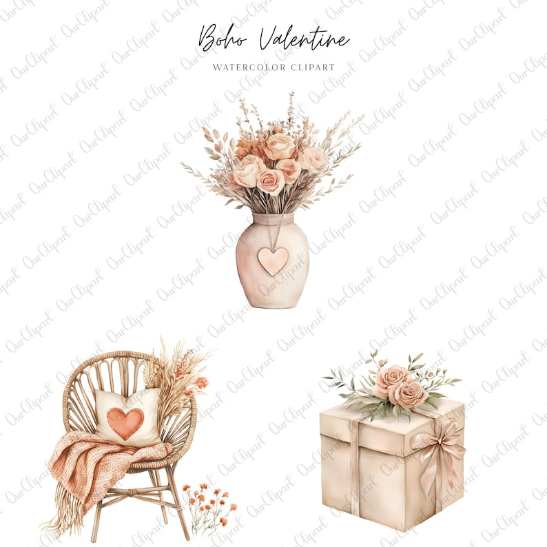 Boho Valentine's Day Clipart Bundle, Rustic Boho Love PNG, Lovely Heart ...