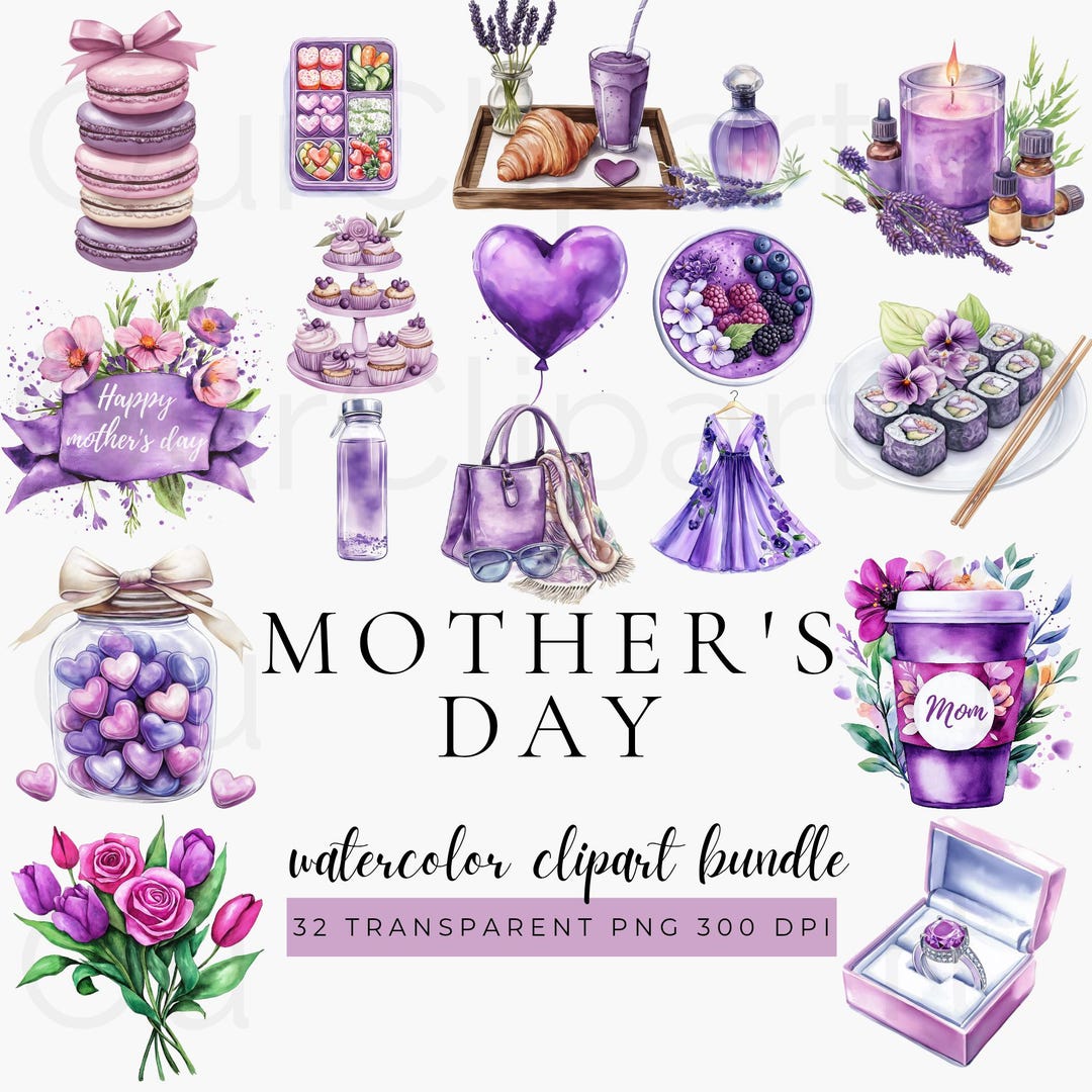 Mother's Day Clipart, Watercolor Clipart Bundle, Gift for Mom, PNG ...