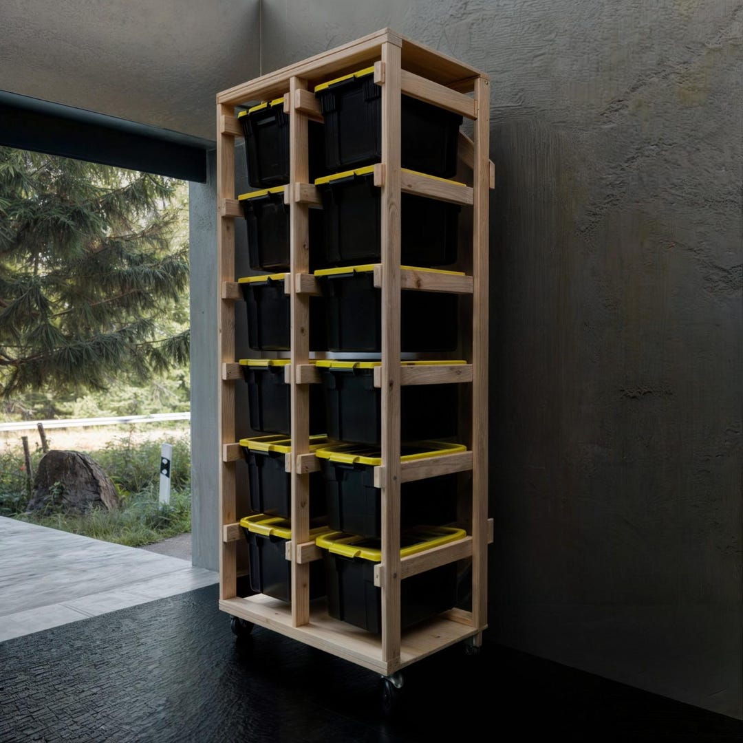 27 Gallon Tote Storage Plans | Tote Rack Plans | Garage Shelving | Tote ...